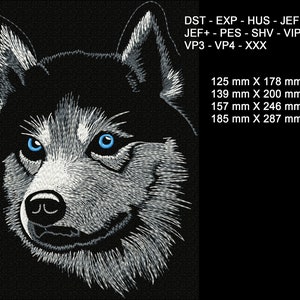 Husky Dog Machine Embroidery Design Dog Portrait on Black Fabric ...