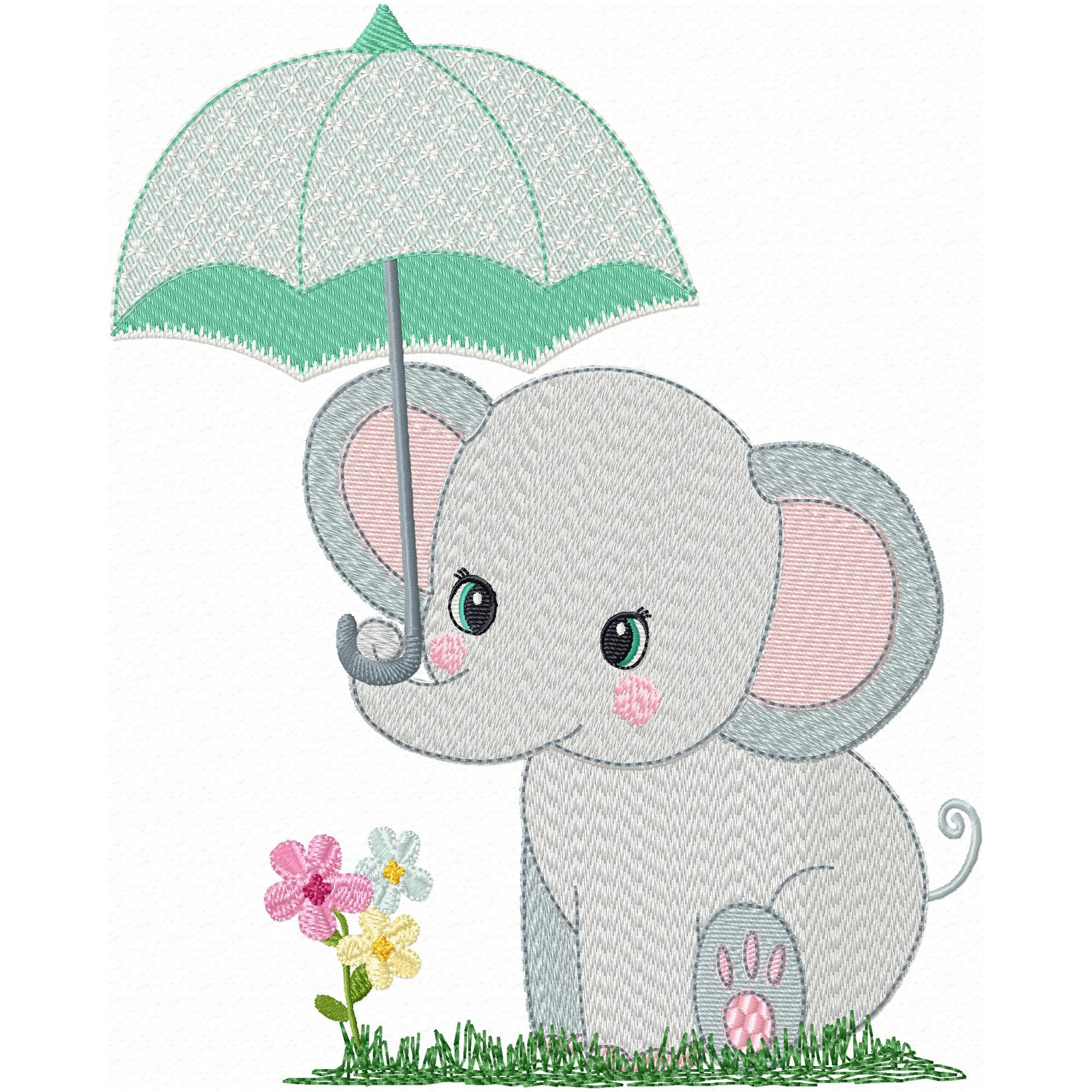 Cute Baby Elephant Machine Embroidery, Animal Embroidery Design, Baby ...