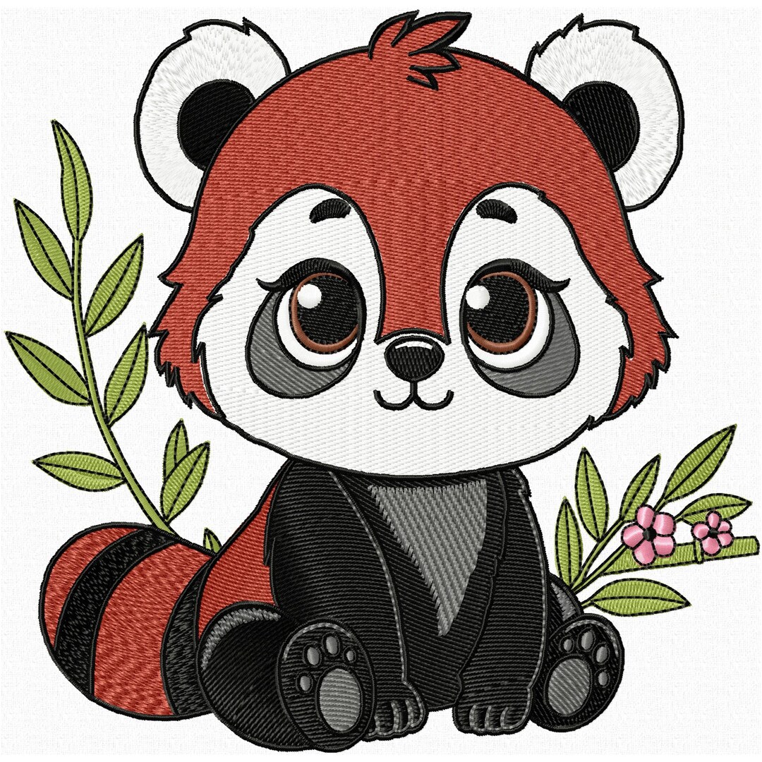 Adorable Red Panda Embroidery Design Animal Machine Embroidery, Floral ...