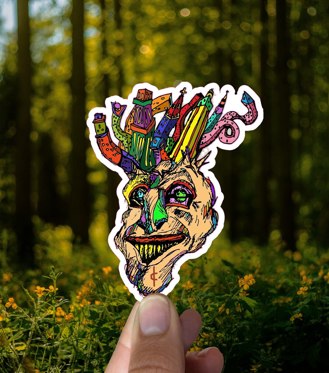 Trippy Face With Creativity Sticker Vinyl, Personal Psychedelic Laptop ...