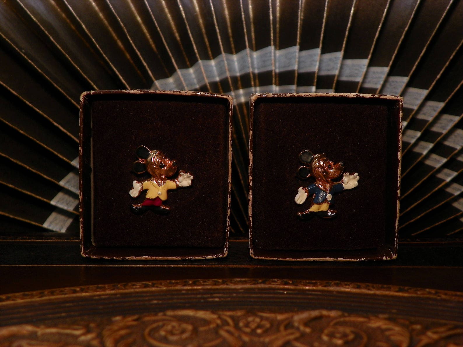 VERY RARE DISNEYANA Pair Antique 1930s Mickey Mouse Pin Set 2 Gold Tone ...