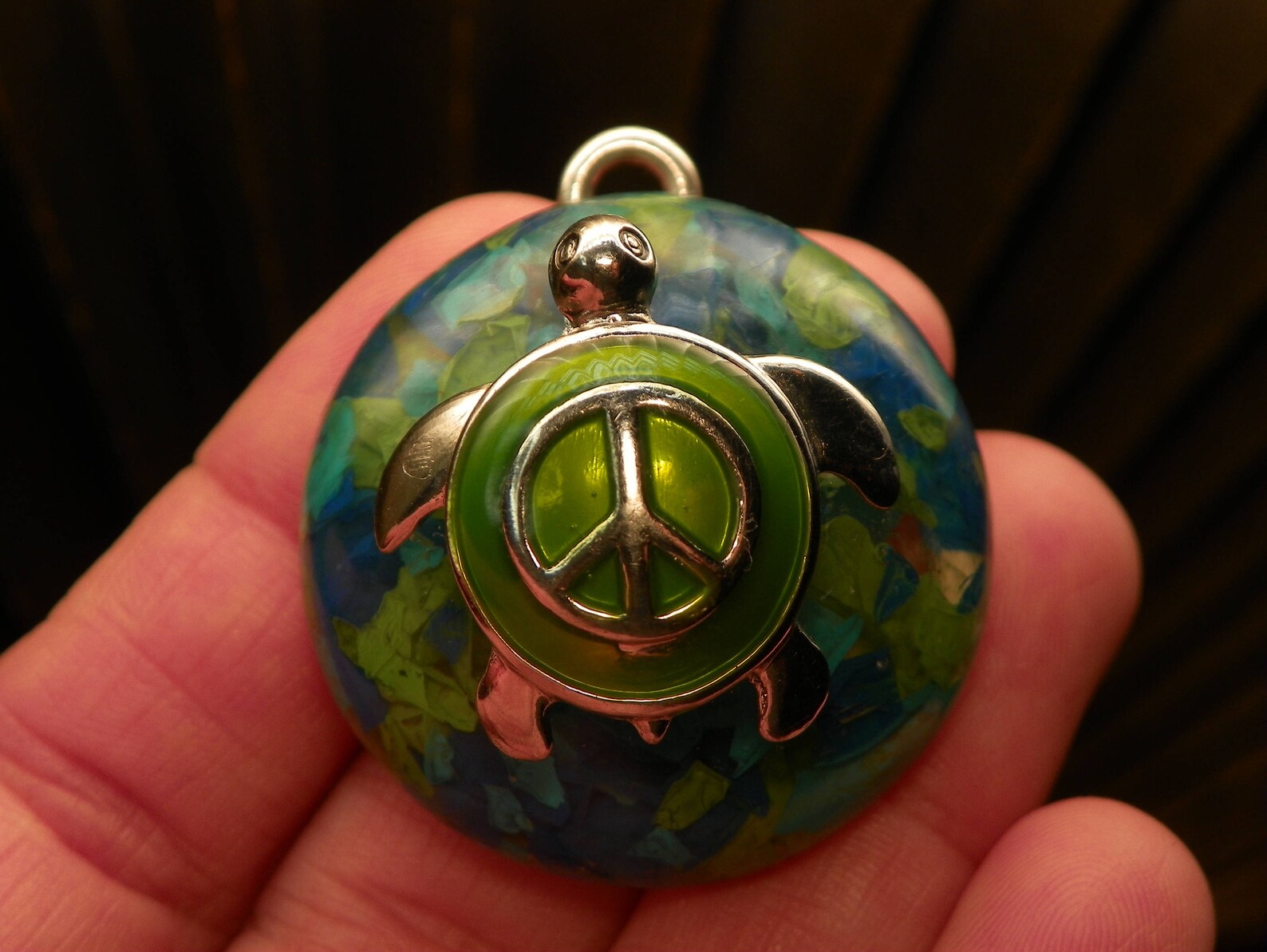 UNIQUE One of A Kind Green Peace Sign Sea Turtle Hand Crafted Silver ...
