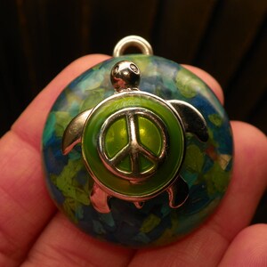 UNIQUE One of A Kind Green Peace Sign Sea Turtle Hand Crafted Silver ...