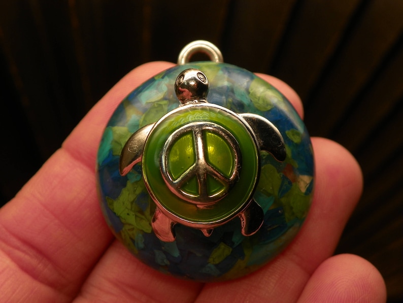 UNIQUE One of A Kind Green Peace Sign Sea Turtle Hand Crafted Silver ...