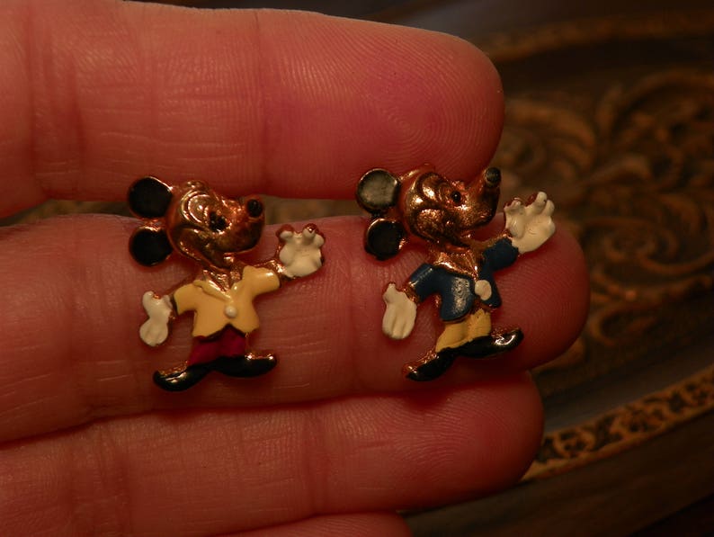 VERY RARE DISNEYANA Pair Antique 1930s Mickey Mouse Pin Set 2 Gold Tone ...