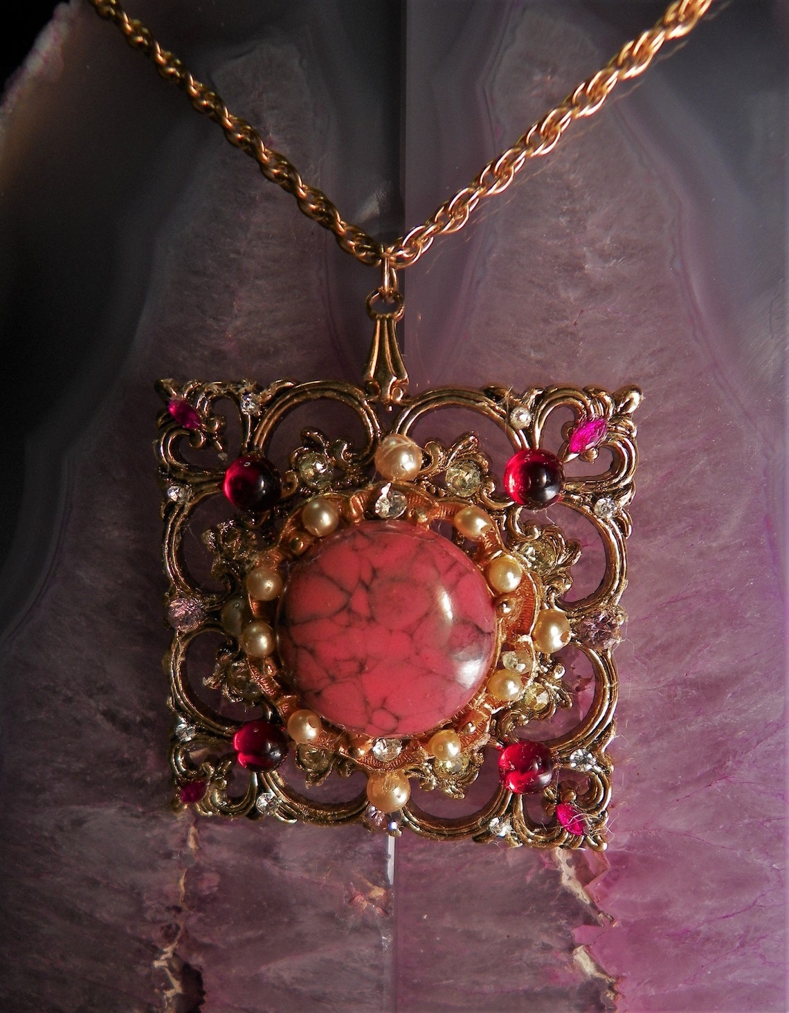 UNIQUE PENDANT NECKLACE Square Shape Elegant Ornate Open - Etsy