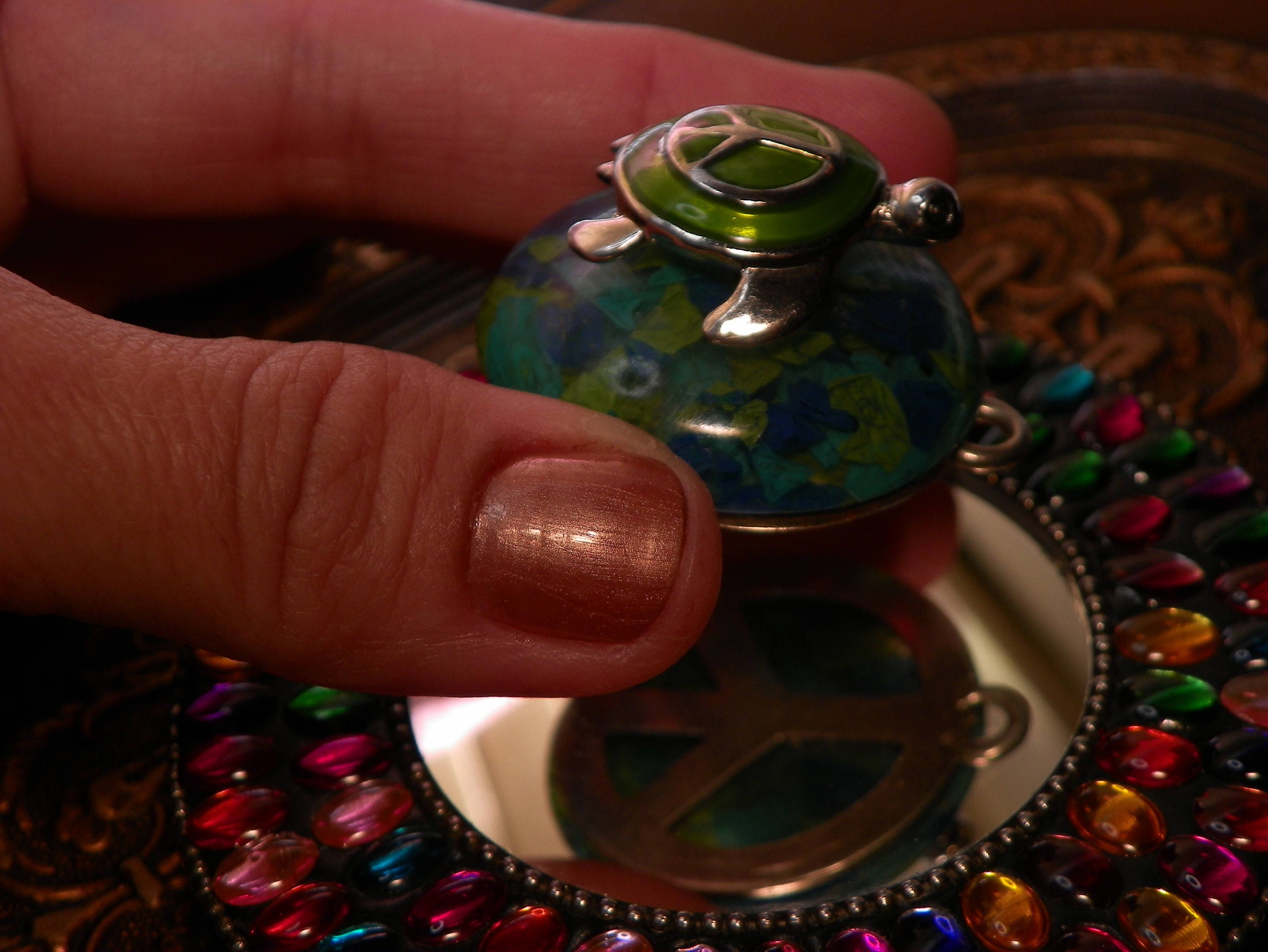 UNIQUE One of A Kind Green Peace Sign Sea Turtle Hand Crafted Silver ...