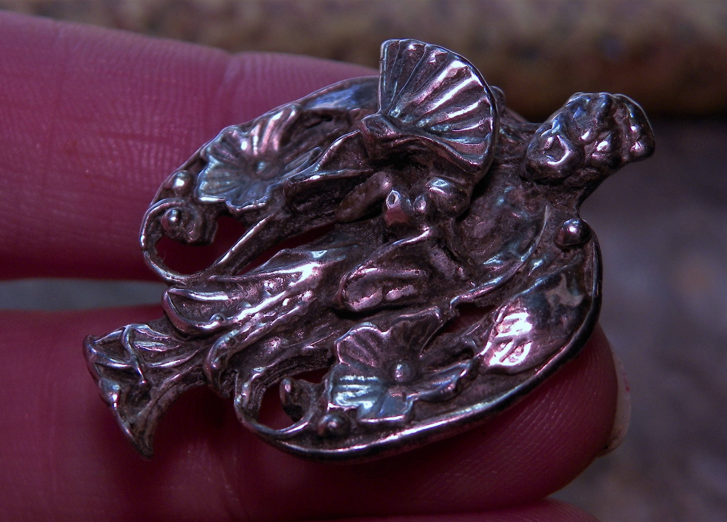 UNIQUE ORIENTAL ASIAN Inspired Figural Relief Sterling Silver 925 ...