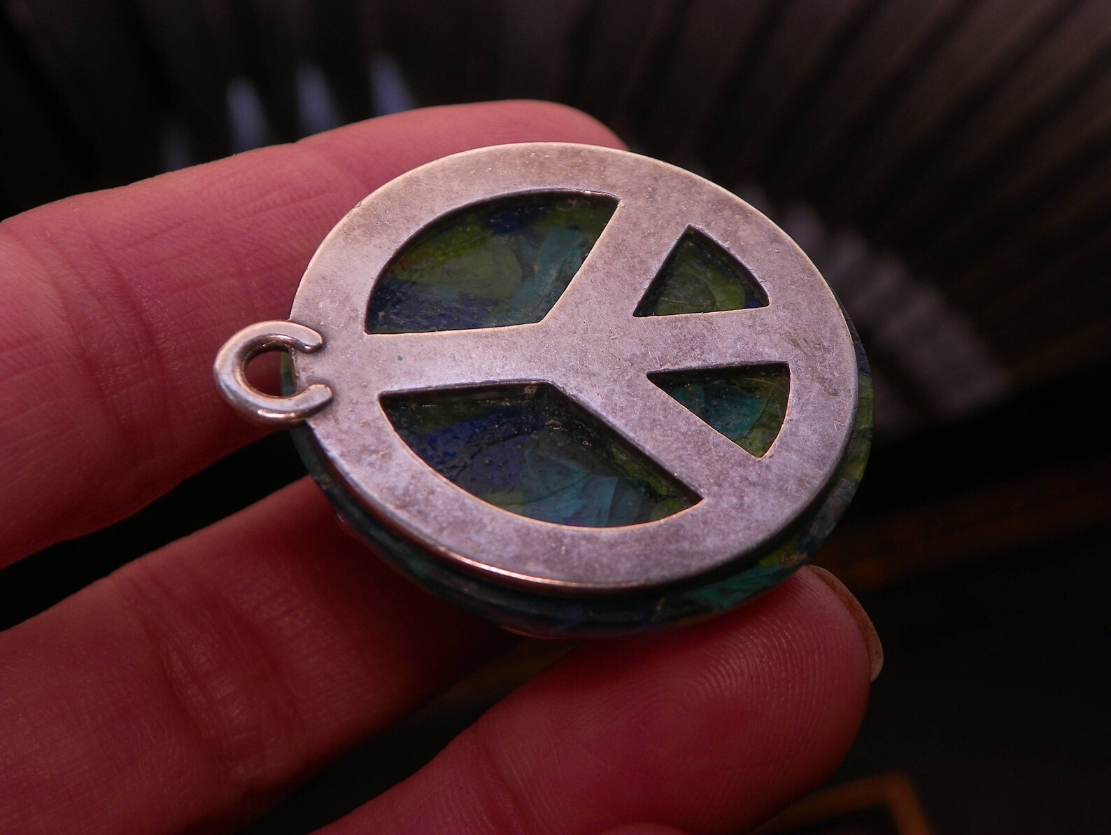 UNIQUE One of A Kind Green Peace Sign Sea Turtle Hand Crafted Silver ...