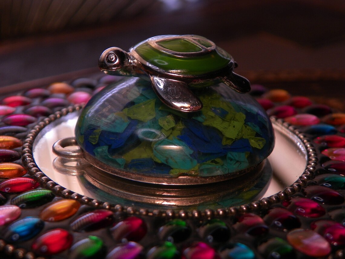 UNIQUE One of A Kind Green Peace Sign Sea Turtle Hand Crafted Silver ...