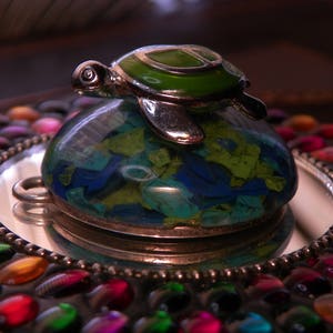 UNIQUE One of A Kind Green Peace Sign Sea Turtle Hand Crafted Silver ...