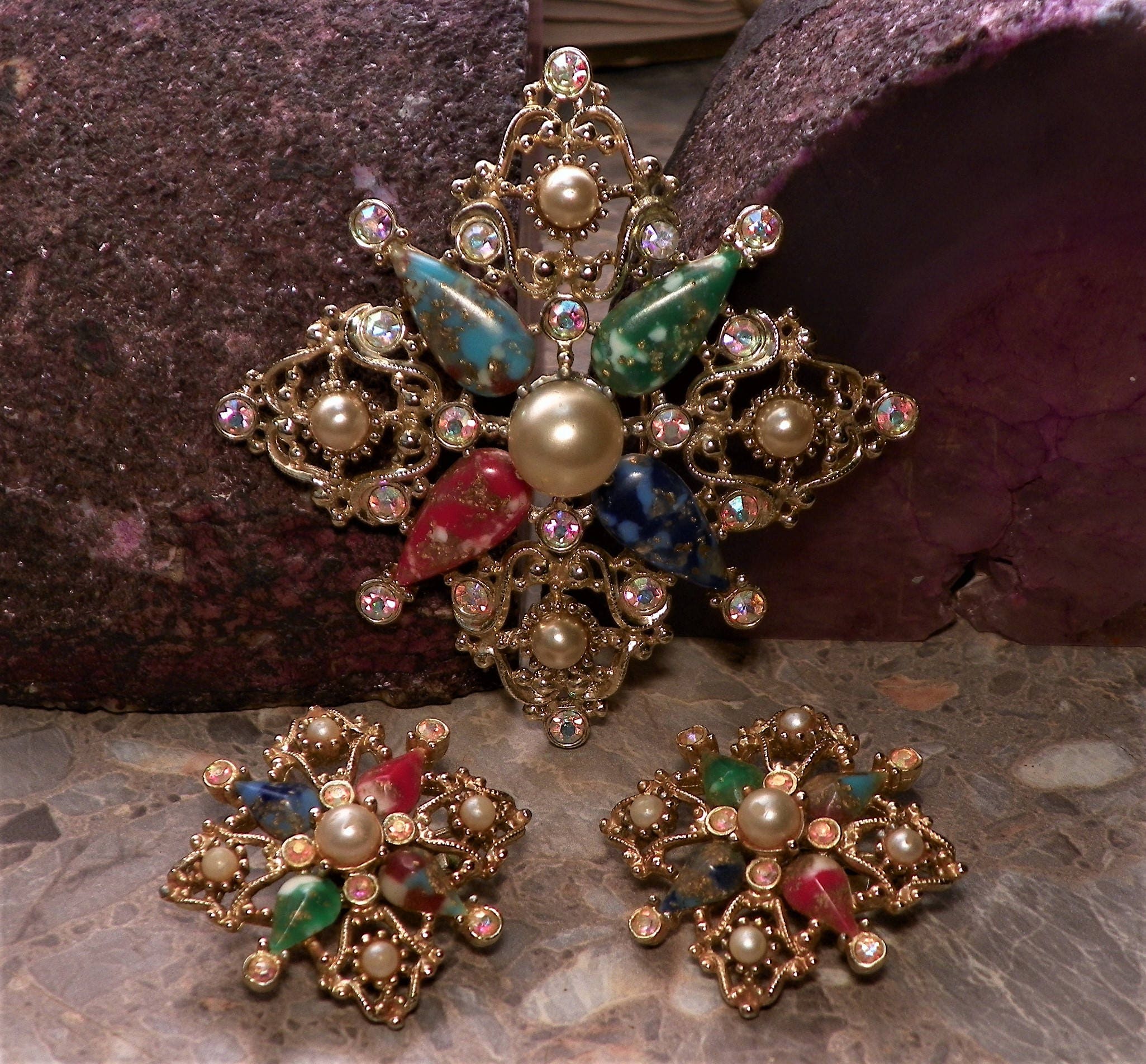 Vintage SARAH COVENTRY GALAXY Designer Signed Jewelry Set Brooch ...