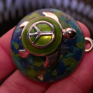 UNIQUE One of A Kind Green Peace Sign Sea Turtle Hand Crafted Silver ...