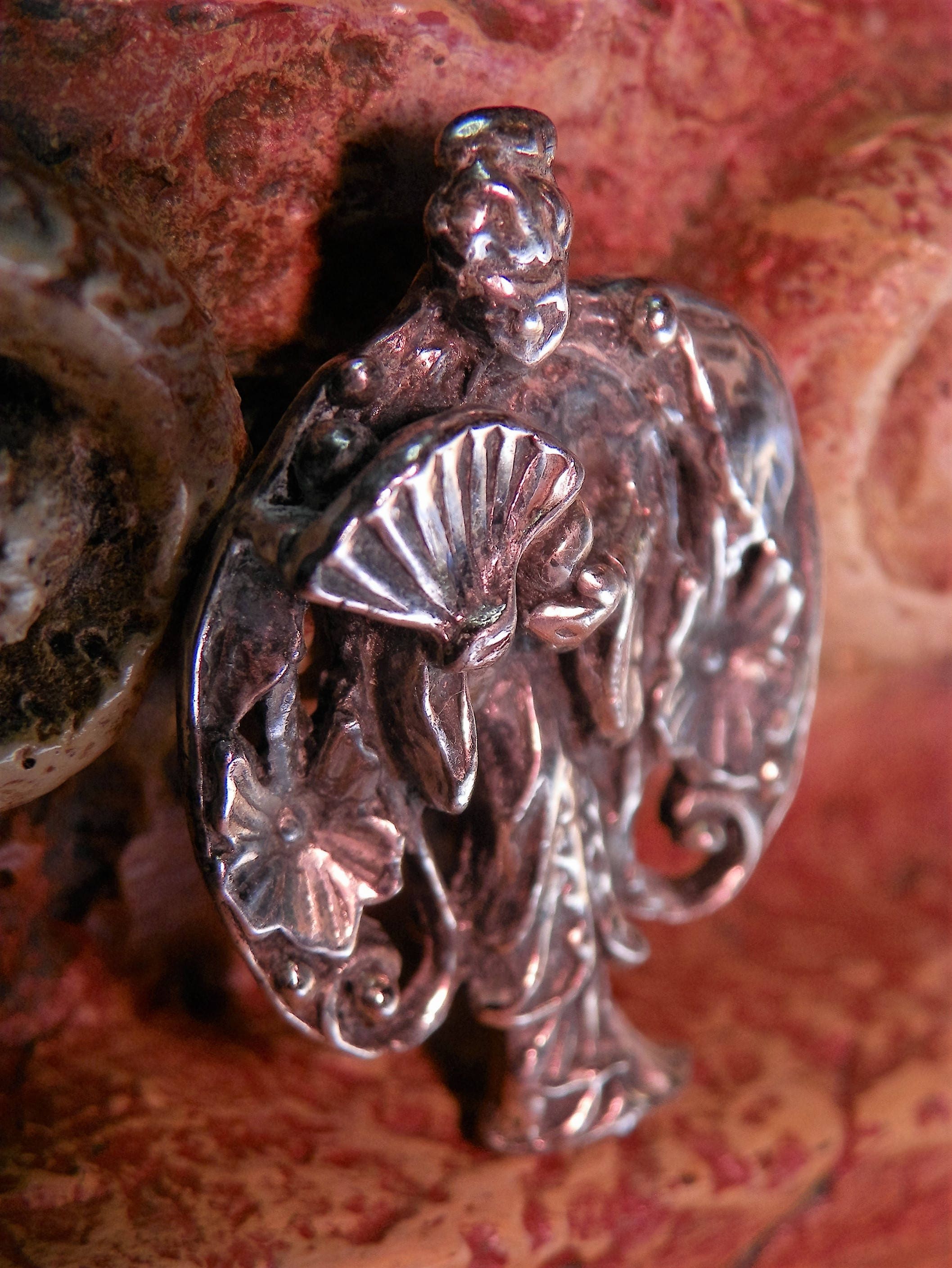 UNIQUE ORIENTAL ASIAN Inspired Figural Relief Sterling Silver 925 ...