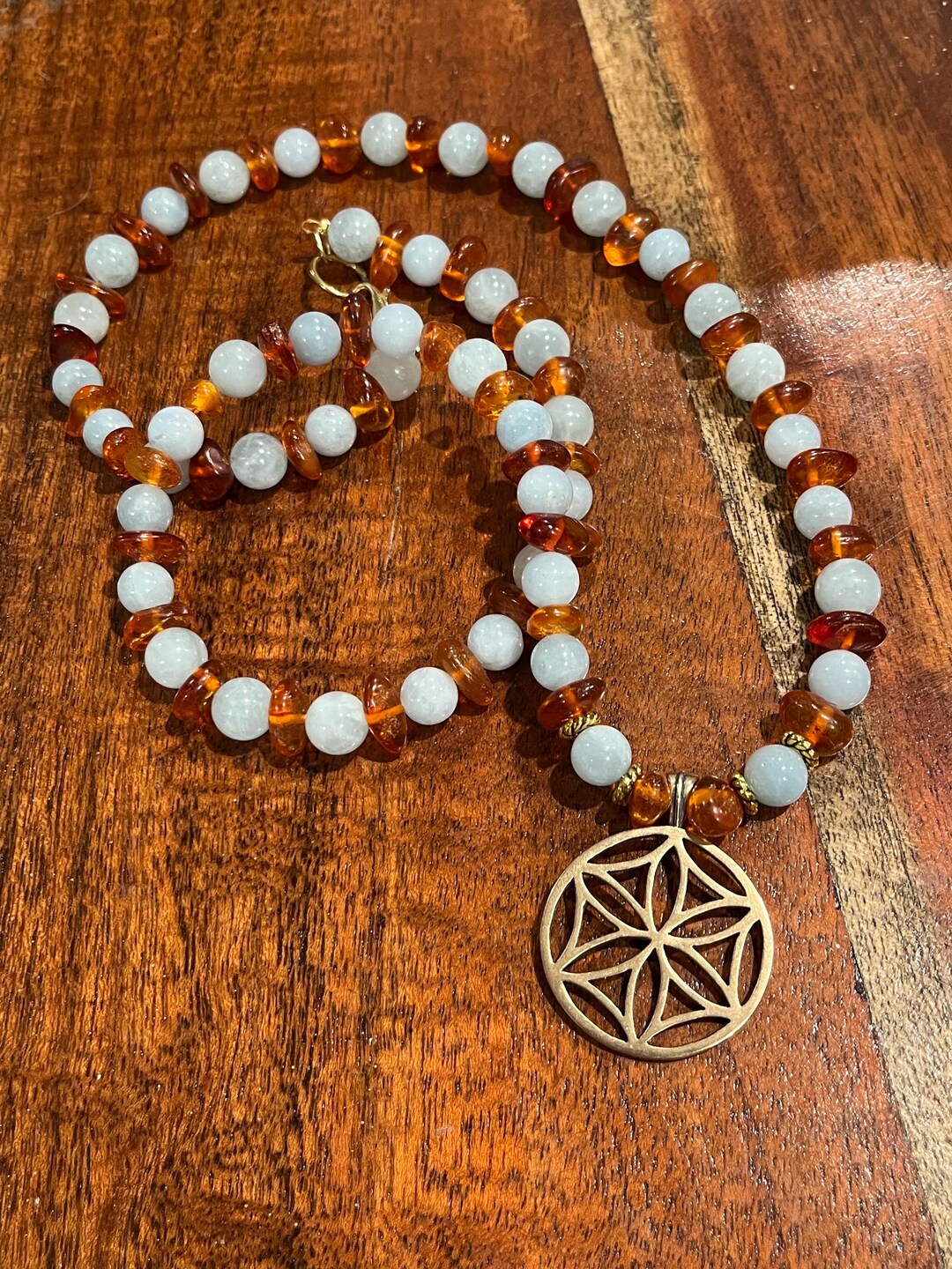 Slavic Perunika | Hexafoil of Perun | Necklace With Polish Amber and ...
