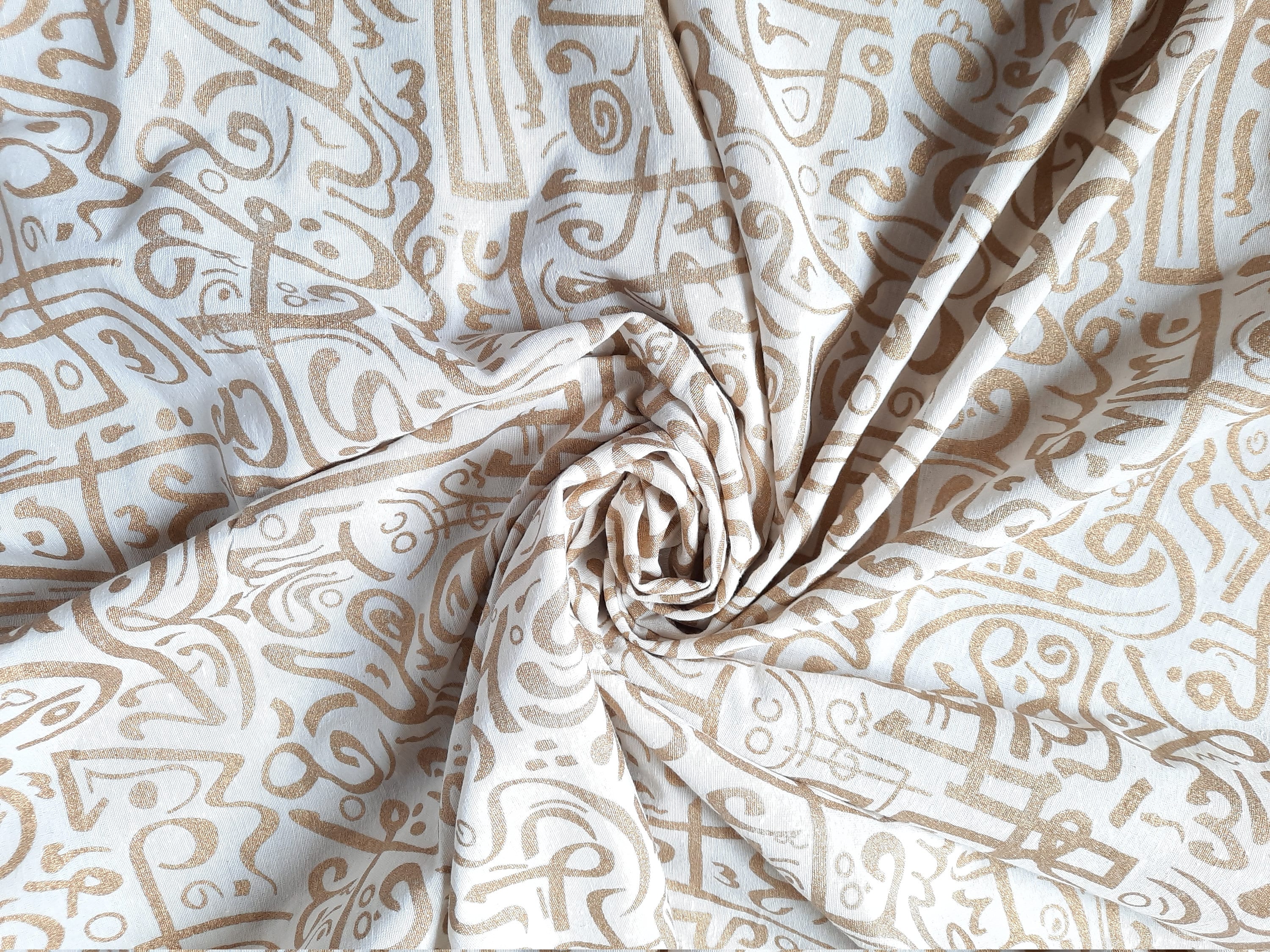 Offwhite Fabric With Golden Cursive Script Printed Cotton | Etsy