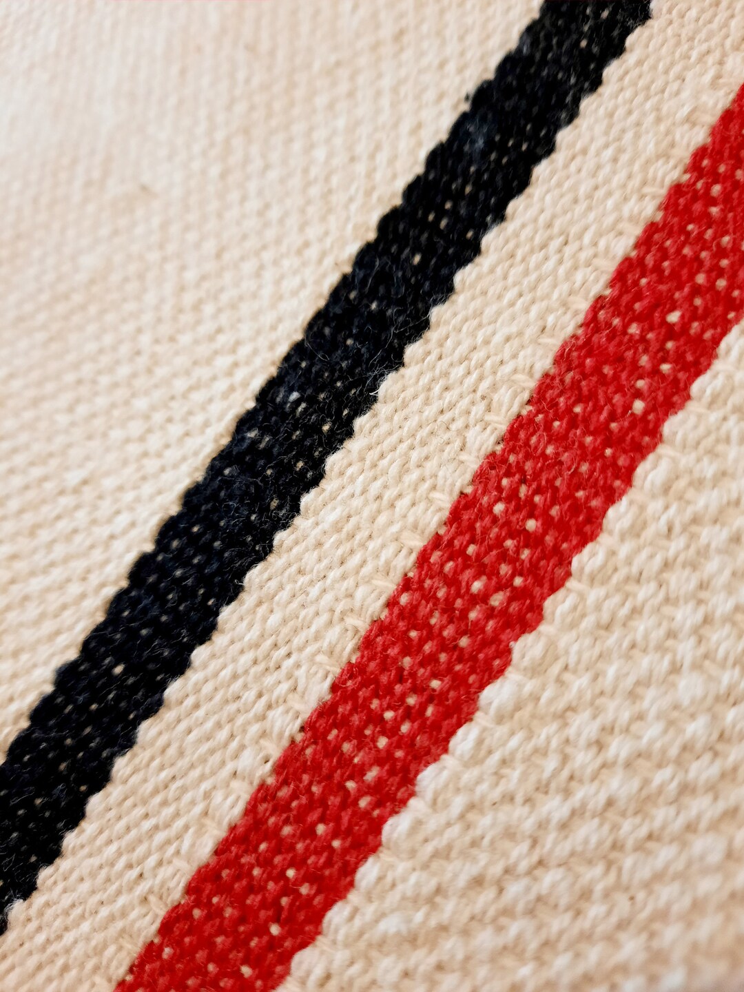 Ticking Canvas or Heavy Duty Upholstery Material With Clack and Red ...