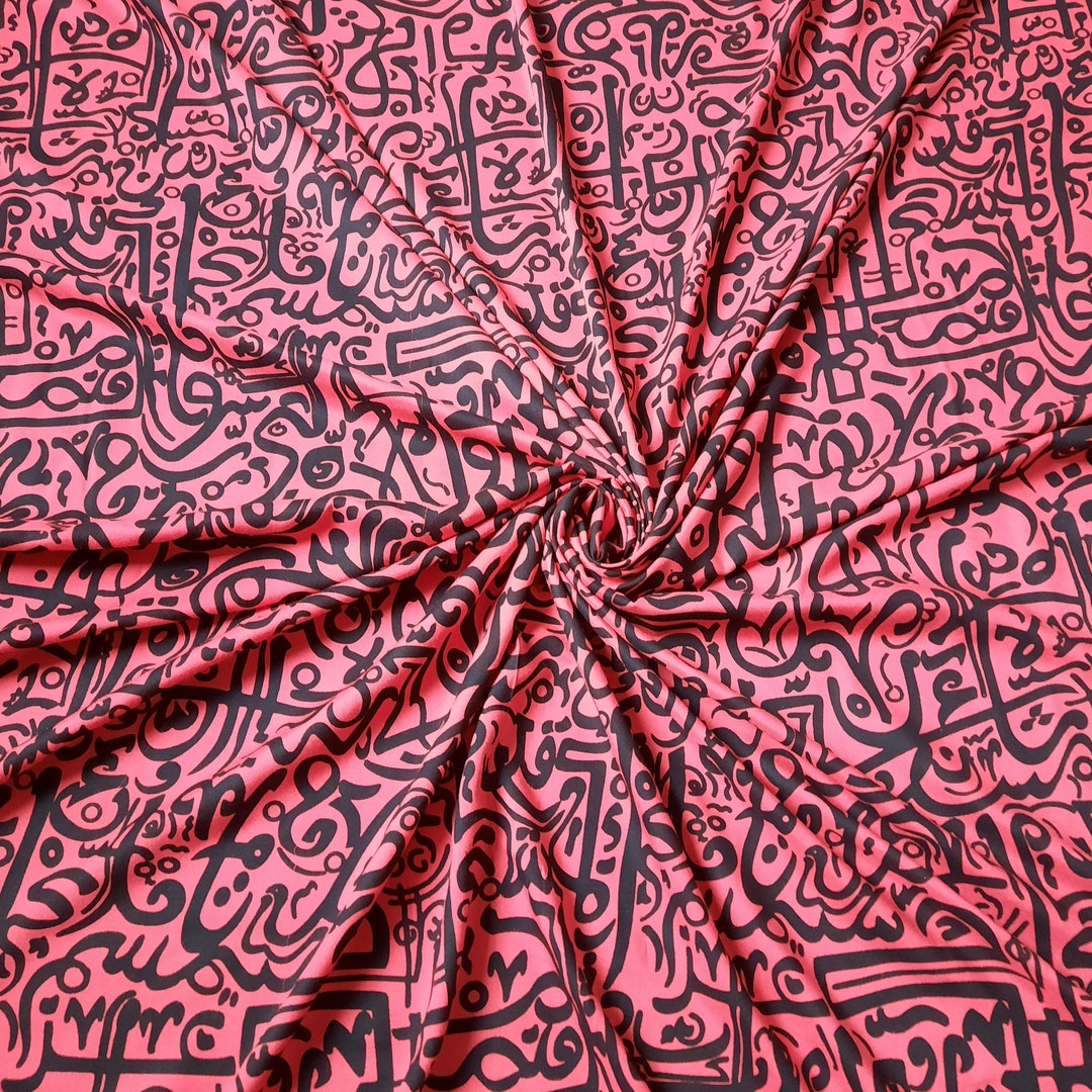 Chic Arabic Calligraphy Viscose Fabric. Red Dressmaking Material With ...