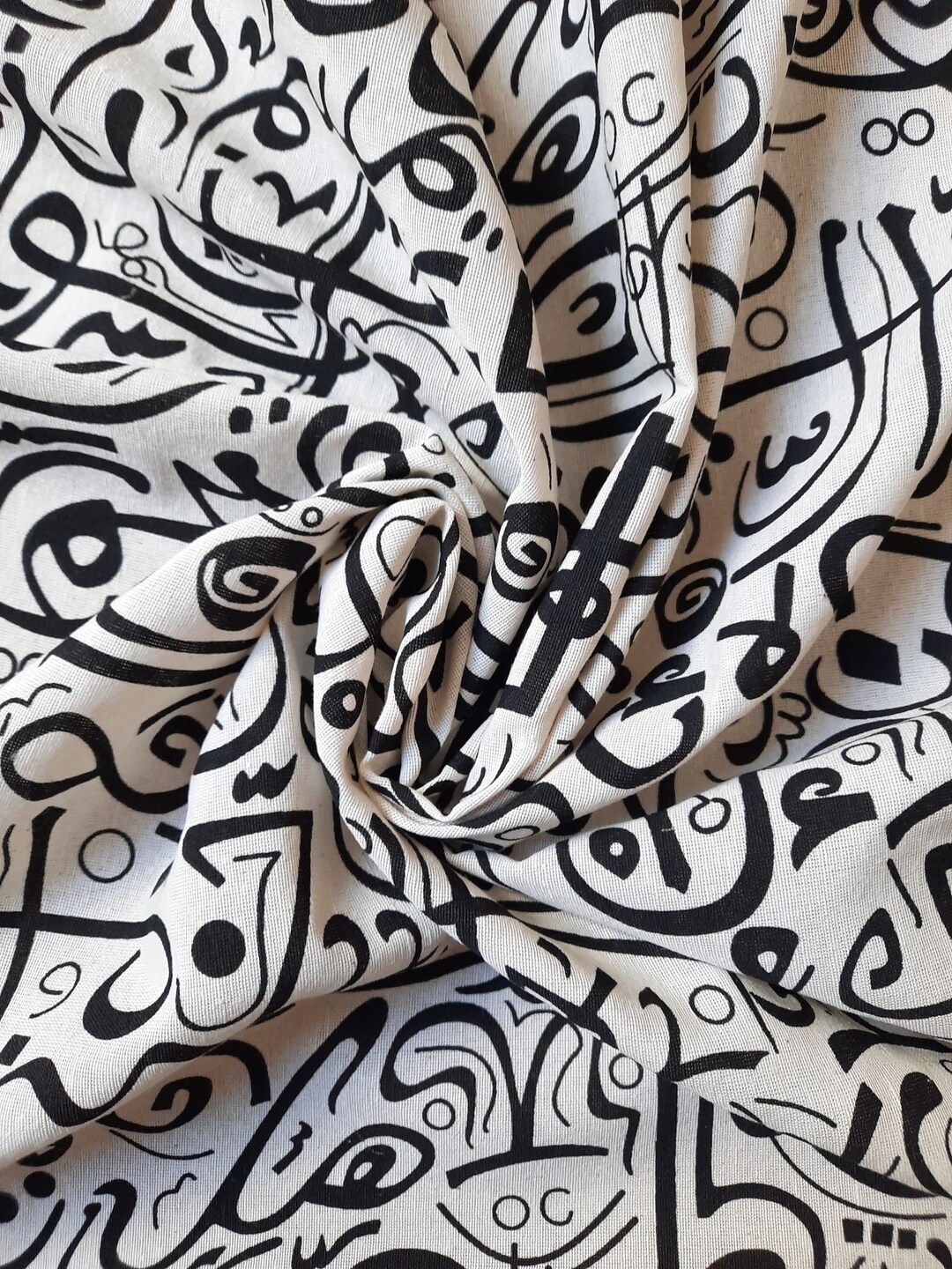 Offwhite Linen Fabric With Black Cursive Script Letters, Canvas for ...