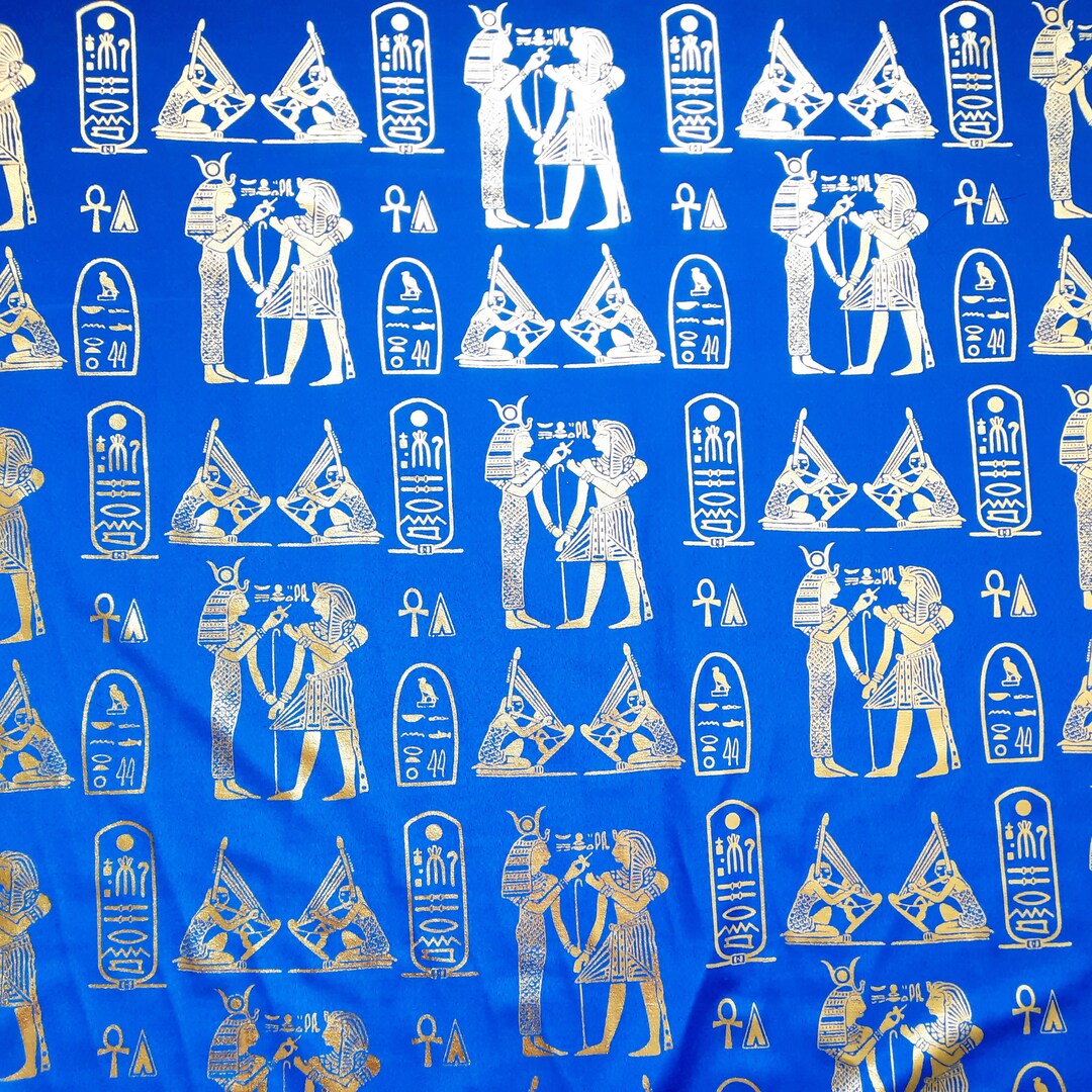 Egyptian Fabric With Golden Printings of Pharaohs and Hieroglyphs ...