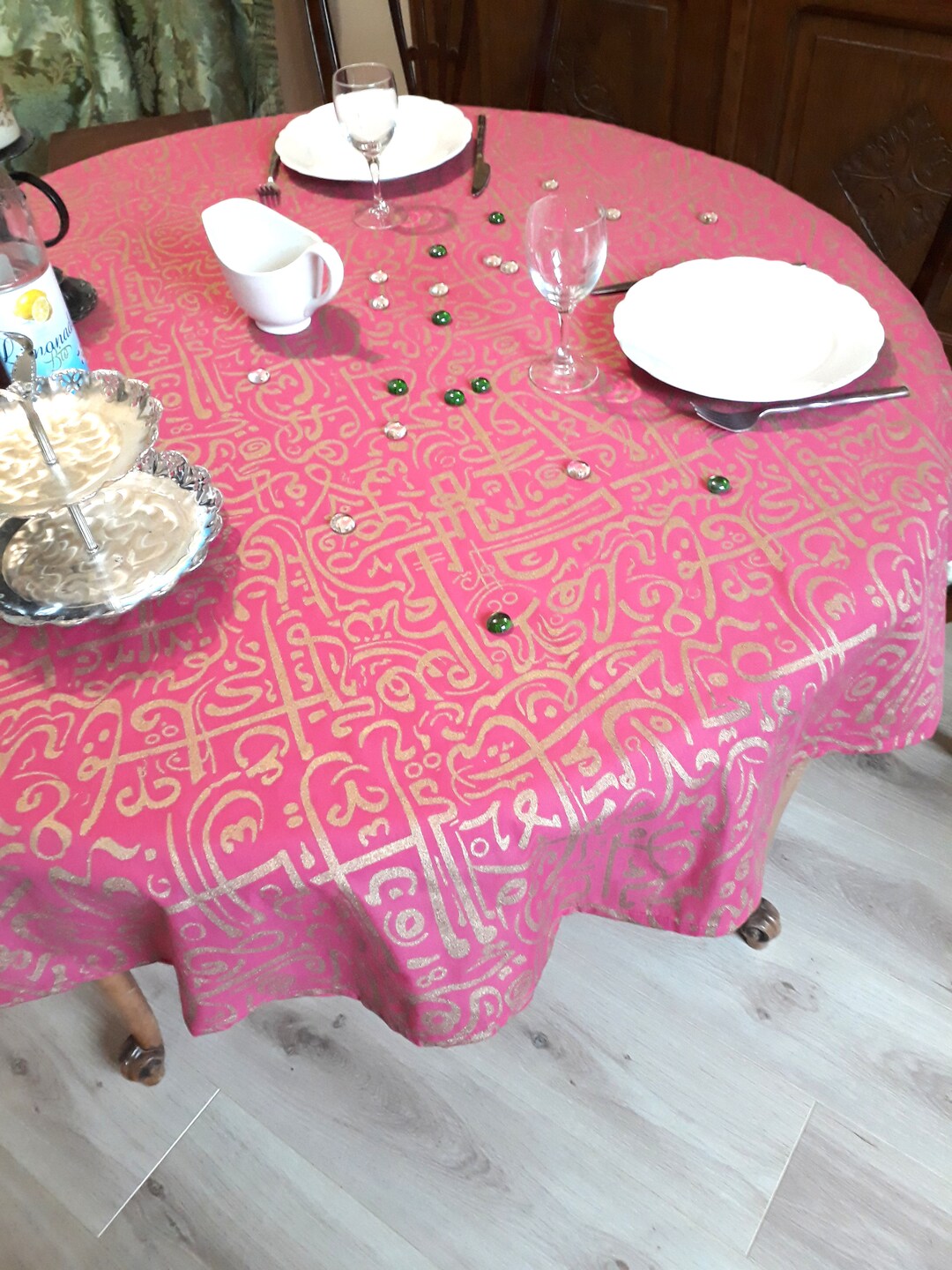 Round Tablecloth for Round Table in Arabic Calligraphy Fabric for Table ...