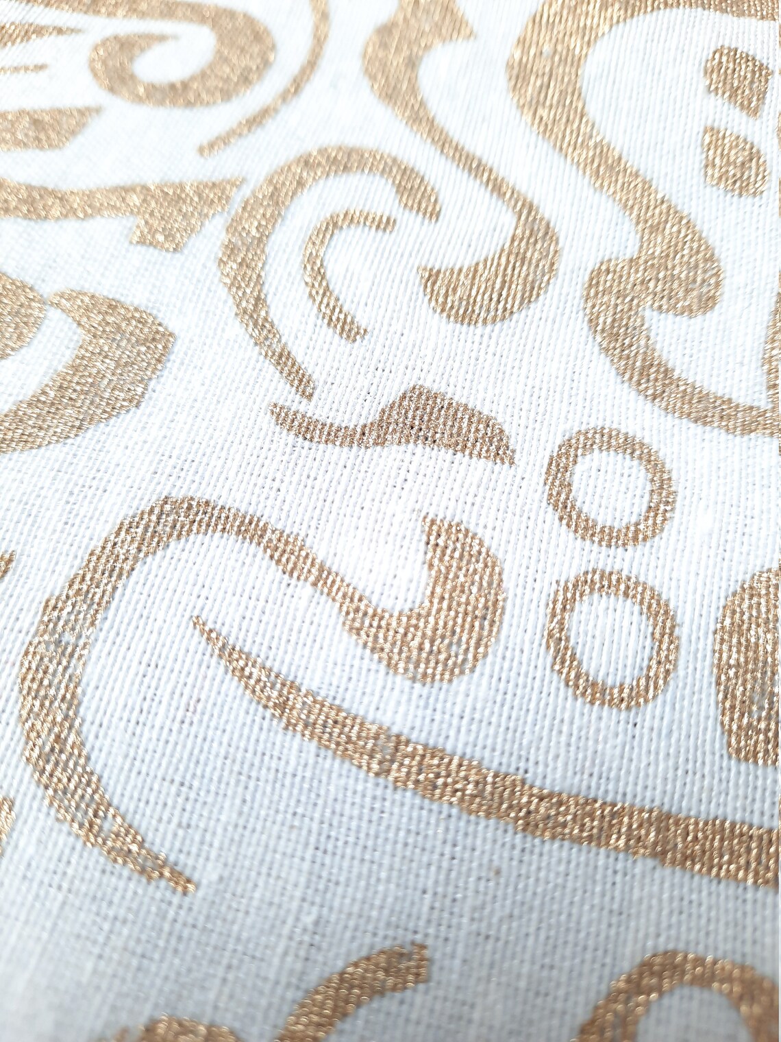 Offwhite Fabric With Golden Cursive Script Printed Linen - Etsy