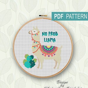 No Prob-llama Cross Stitch Pattern, Easy Cross Stitch Modern, Quote ...