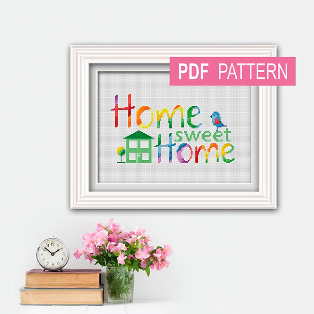 Rainbow Cross Stitch Home Decor Chart Home Sweet Home Modern Cross ...