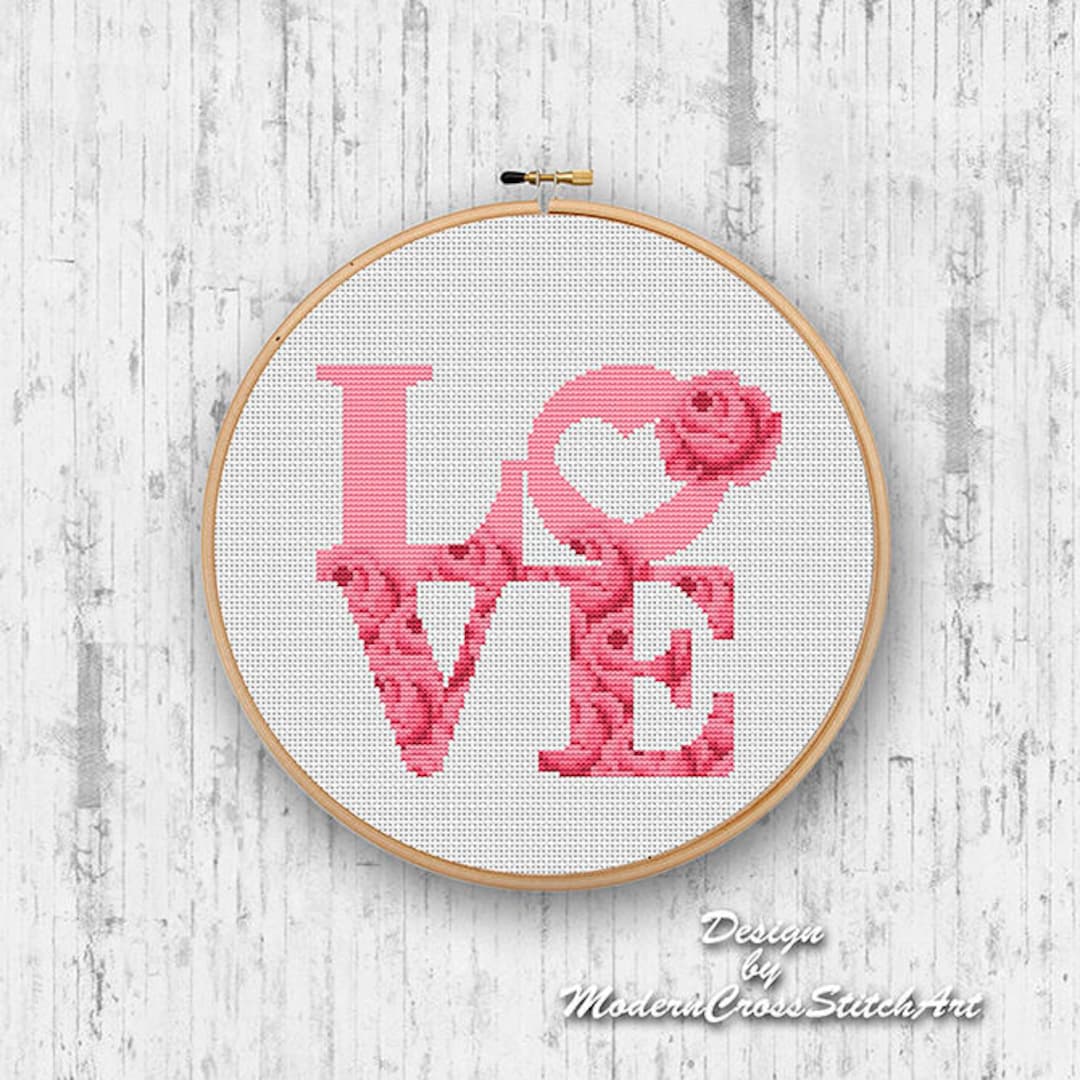 LOVE Cross Stitch Modern Pattern Floral Love Counted Cross Stitch ...