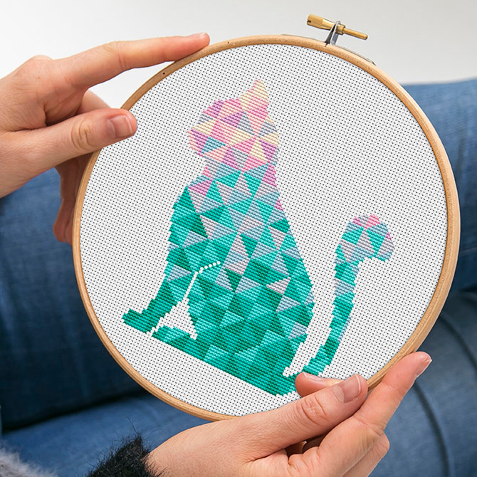 Cat Geometric Modern Cross Stitch PDF Pattern Triangle - Etsy