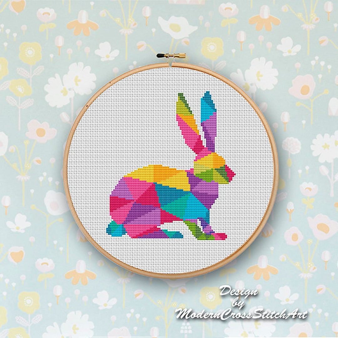 Rabbit Cross Stitch PDF Pattern Modern Geometric Design, Counted Cute ...