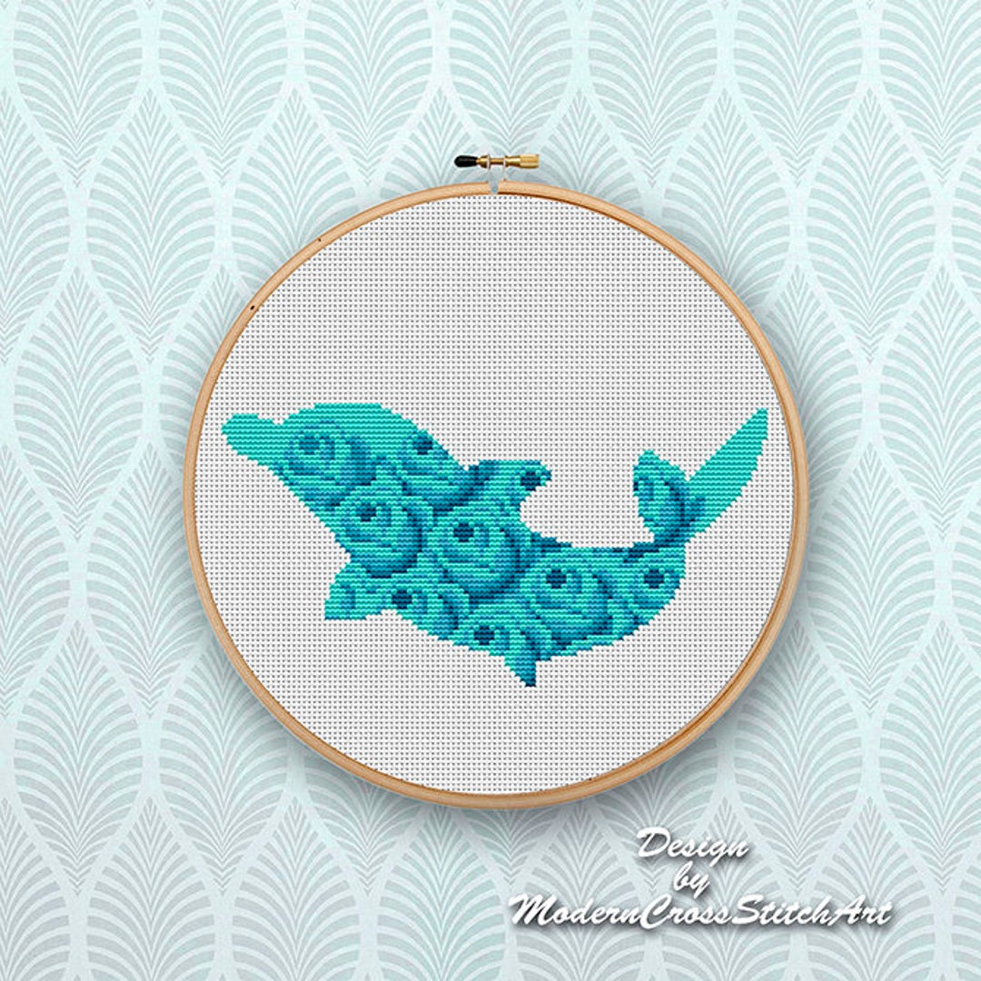 Dolphin Cross Stitch Modern Pattern Floral Cross Stitch Sea Animal ...