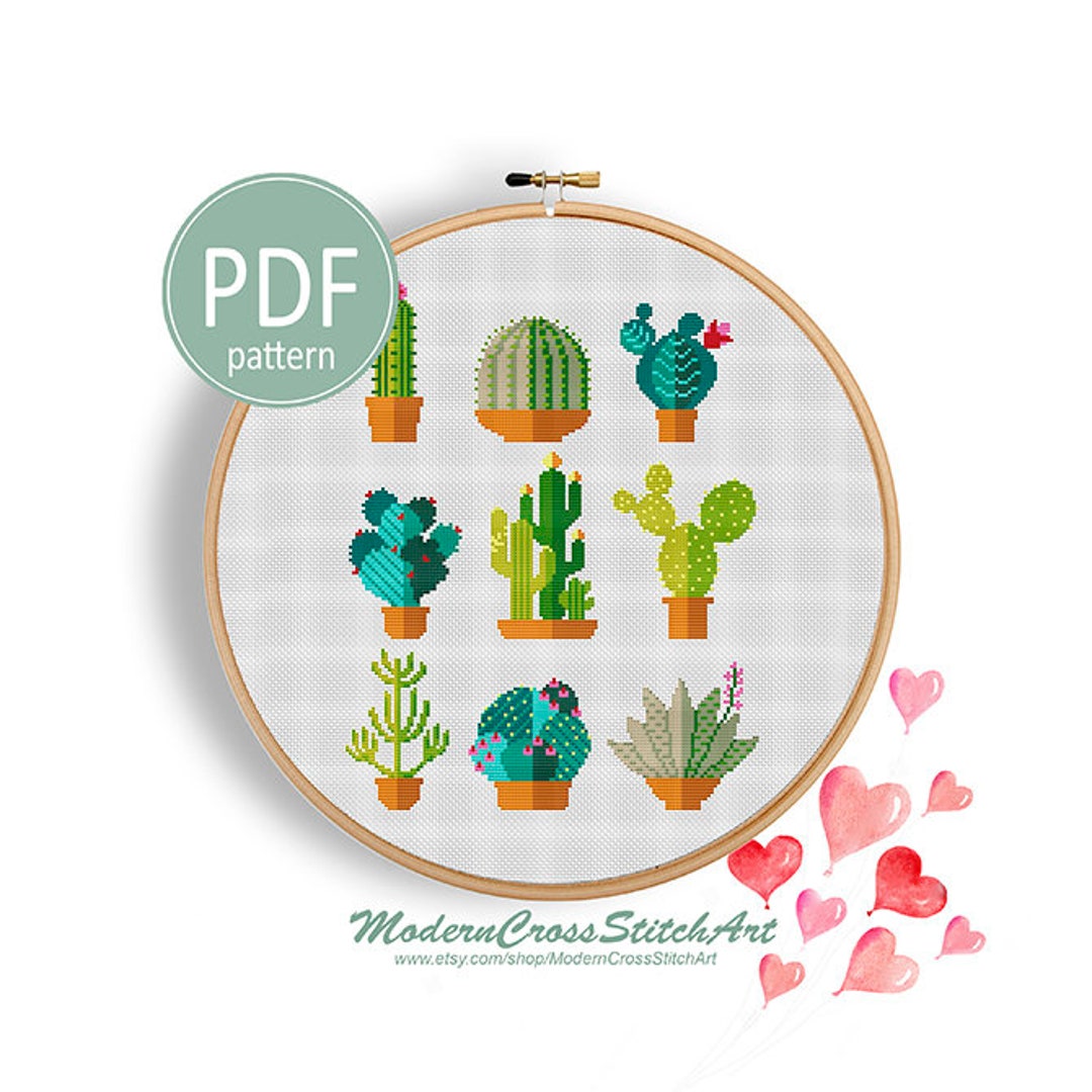 Cactus Cross Stitch Chart: Cacti Plants Embroidery Pattern (PDF) - Etsy
