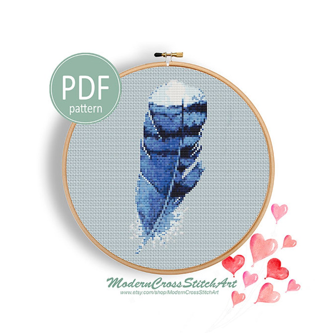 FEATHER Cross Stitch Chart, Modern Cross Stitch Pattern Watercolor ...
