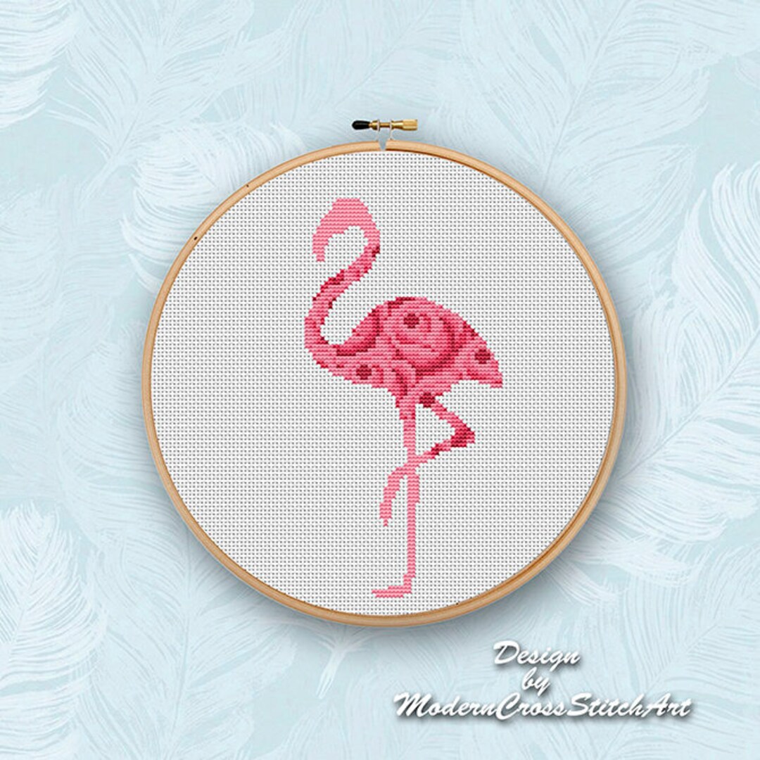 Flamingo Cross Stitch Modern Pattern PDF Floral Cross Stitch Chart ...