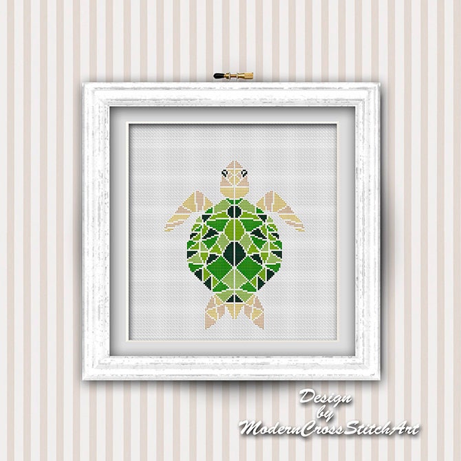 Geometric Cross Stitch Pattern Modern Turtle Counted Chart | Etsy