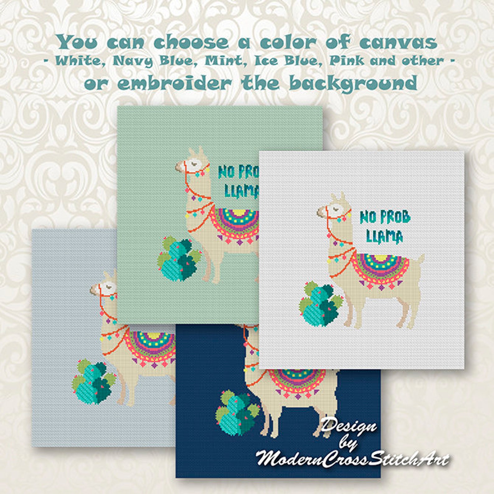 No Prob-llama Cross Stitch Pattern: Easy Modern Embroidery (PDF ...