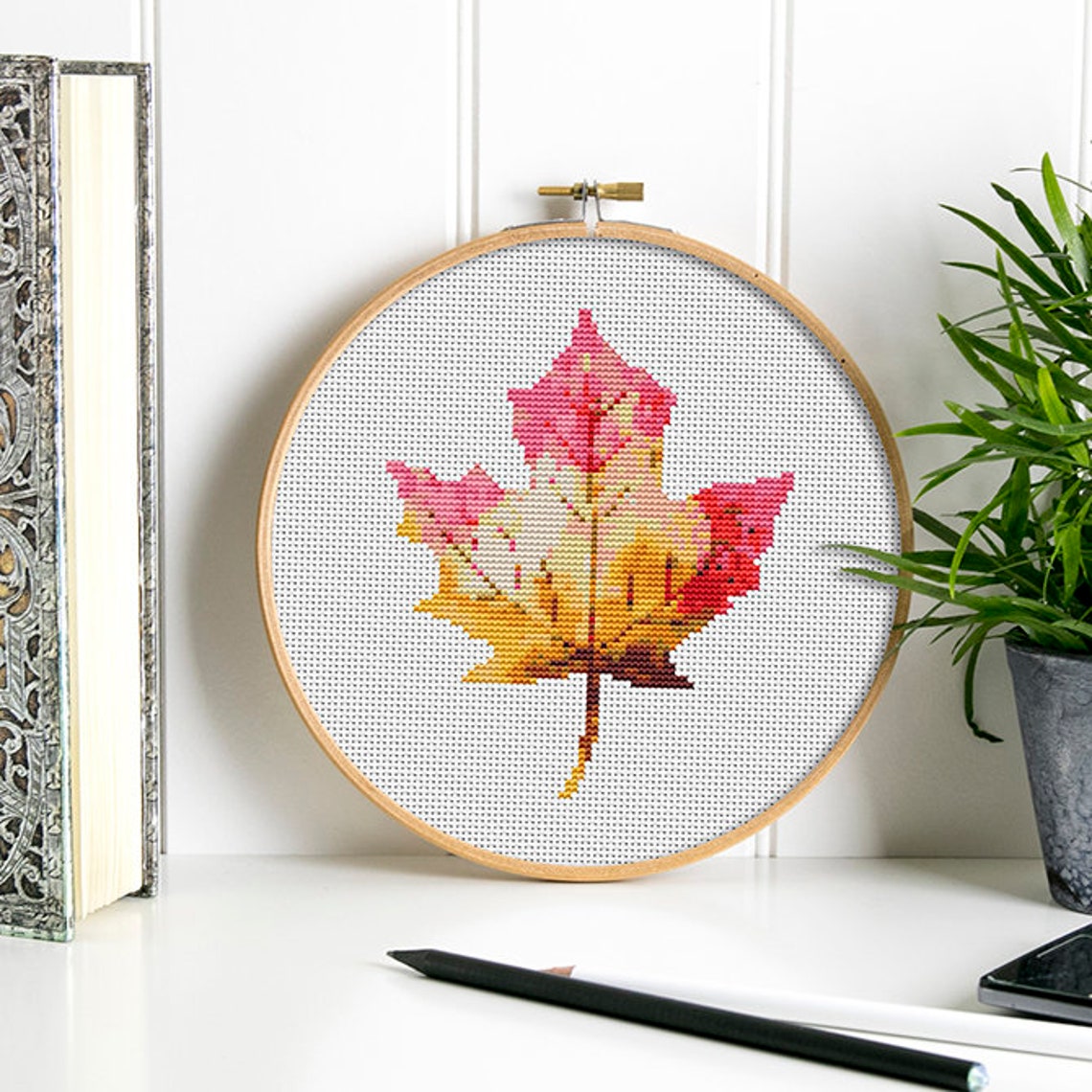 Maple Leaf Cross Stitch Pattern Modern Watercolor Style | Etsy