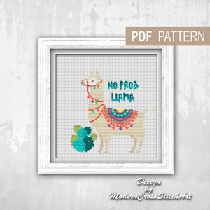 No Prob-llama Cross Stitch Pattern, Easy Cross Stitch Modern, Quote ...