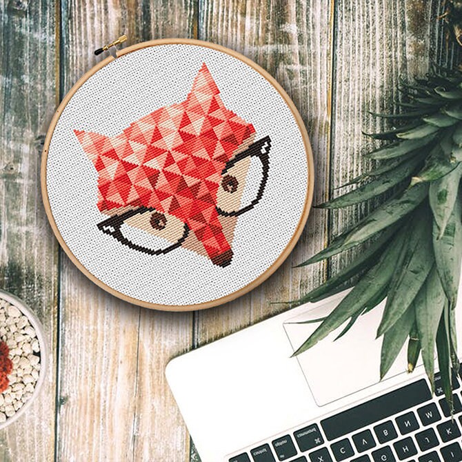 FOX Cross Stitch Pattern Animal Geometric Handmade Design | Etsy