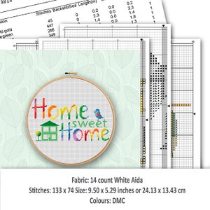 Rainbow Cross Stitch Home Decor Chart Home Sweet Home Modern Cross ...