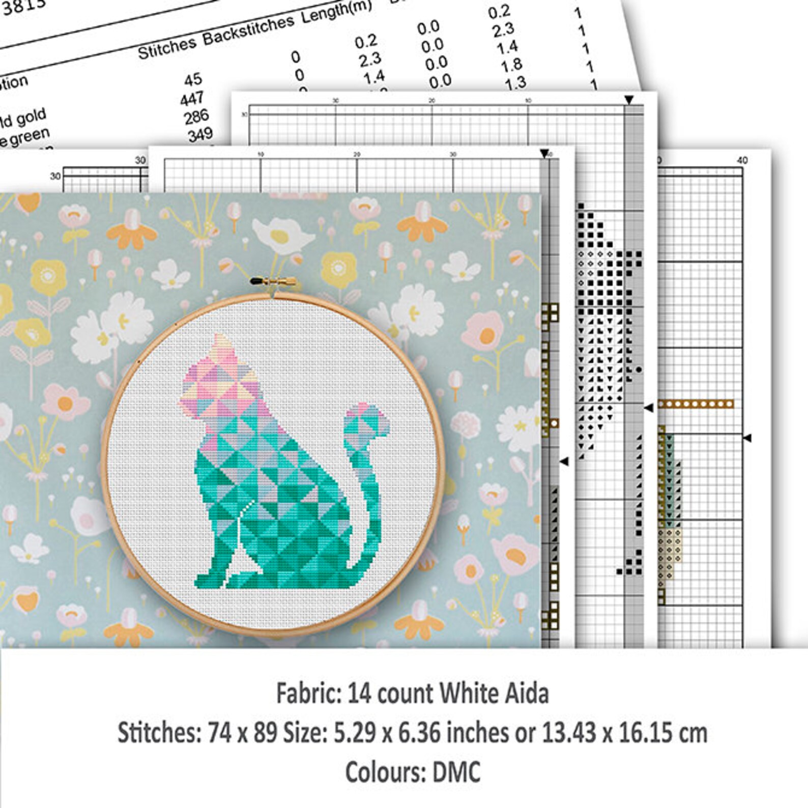 Cat Geometric Modern Cross Stitch PDF Pattern Triangle - Etsy