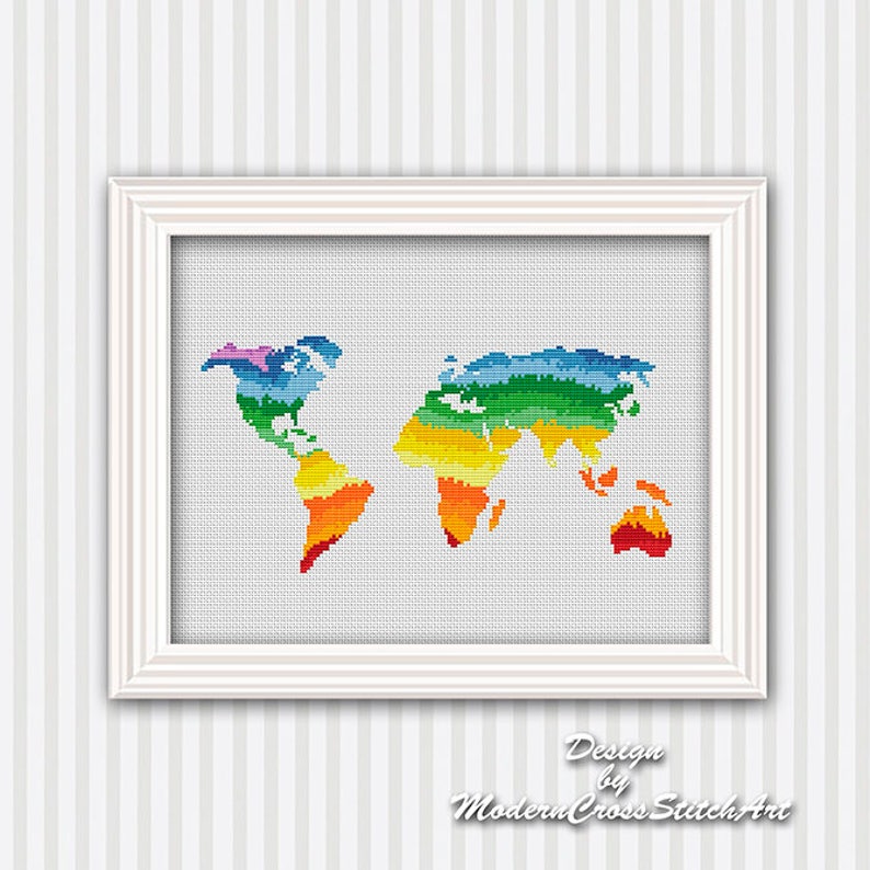 World Map Cross Stitch Pattern Rainbow Cross Stitch Modern - Etsy