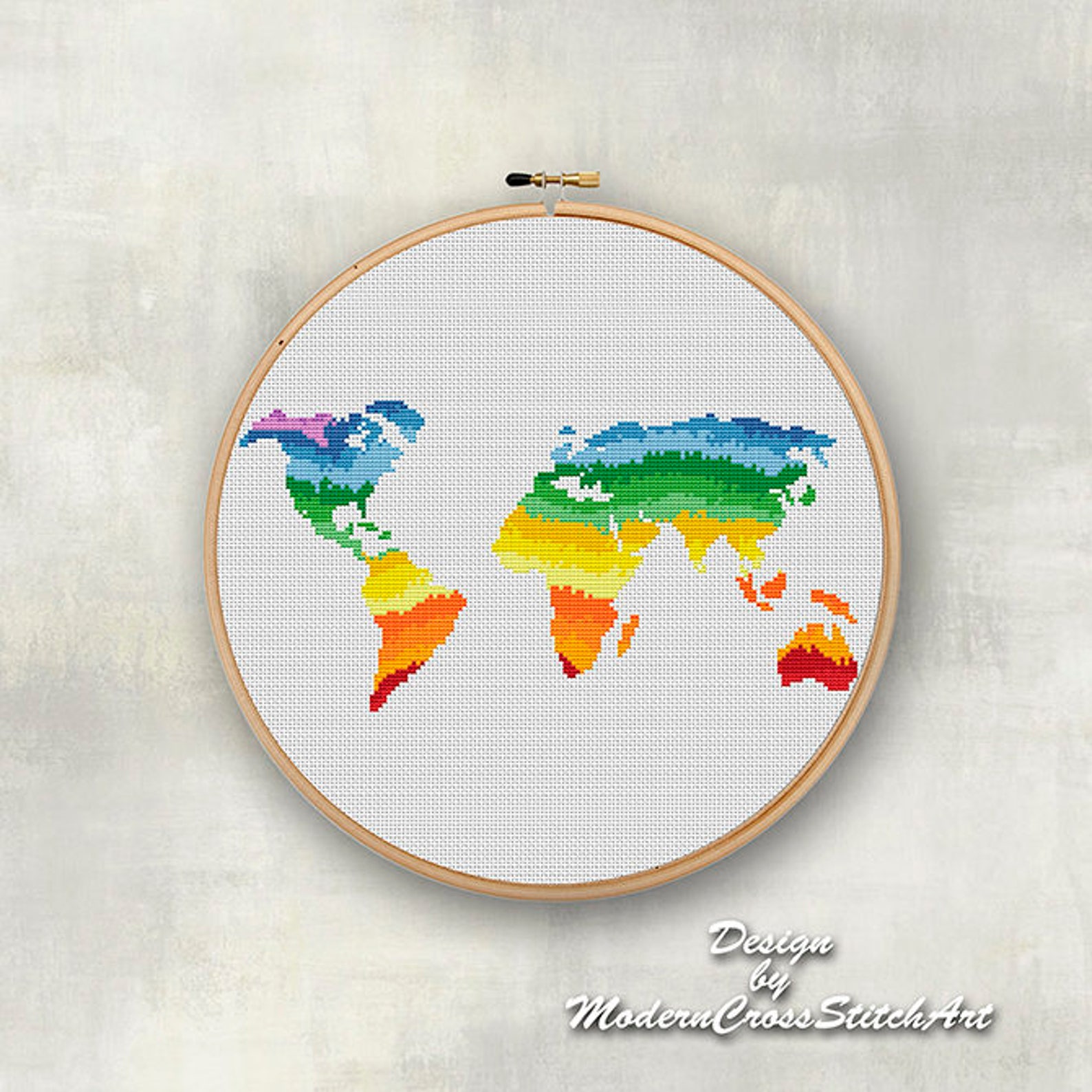 World Map Cross Stitch Pattern Rainbow Cross Stitch Modern - Etsy