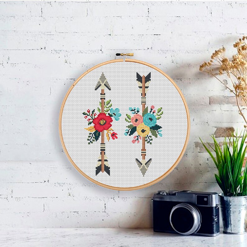 Arrow Cross Stitch Pattern PDF Arrows With Flowers Embroidery - Etsy