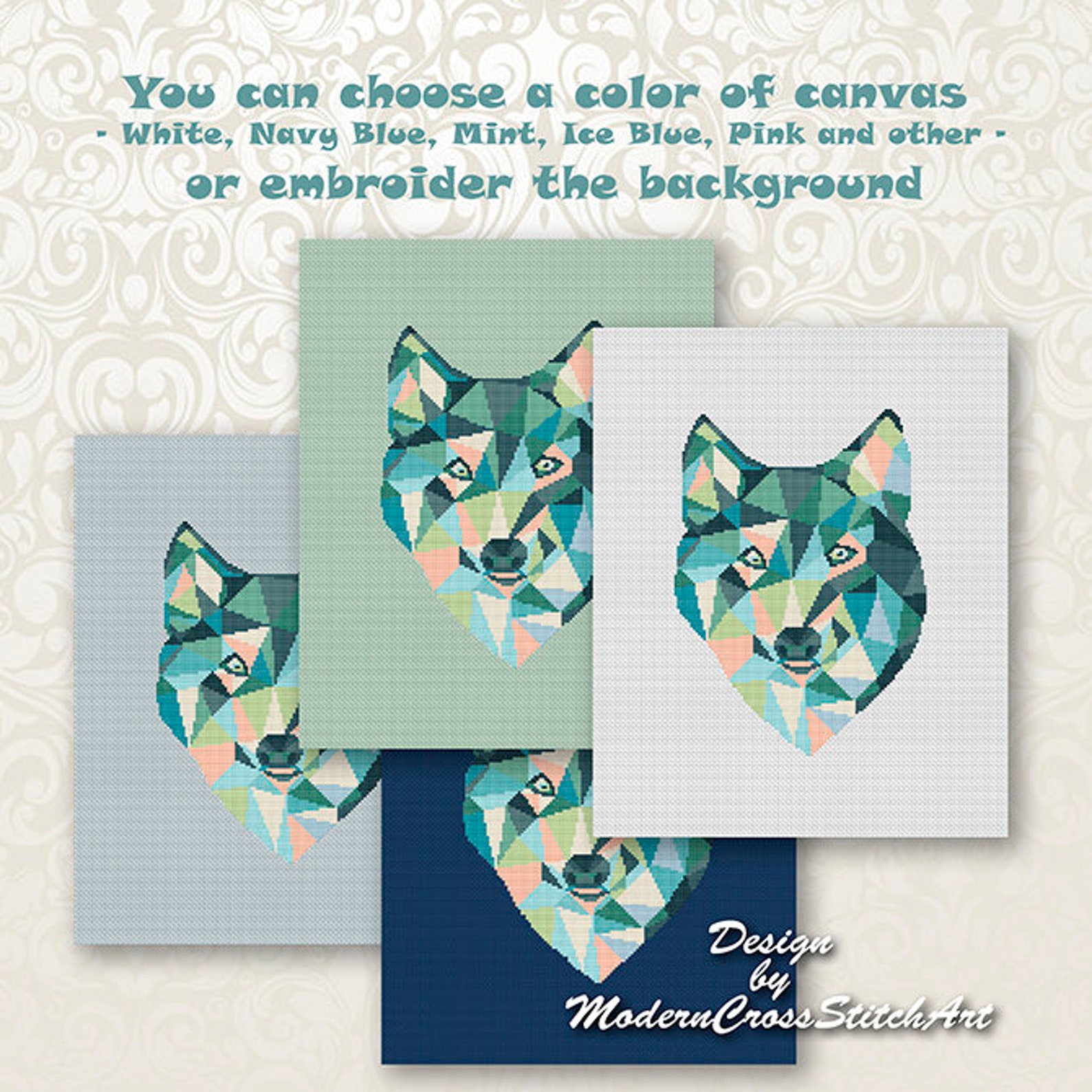 Wolf Cross Stitch Pattern Geometric Animals Cross Stitch | Etsy