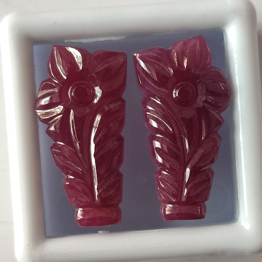 Reddish Pink Ruby Carving Pair: 14.60 Ct Natural Gemstone, 19x10 MM - Etsy