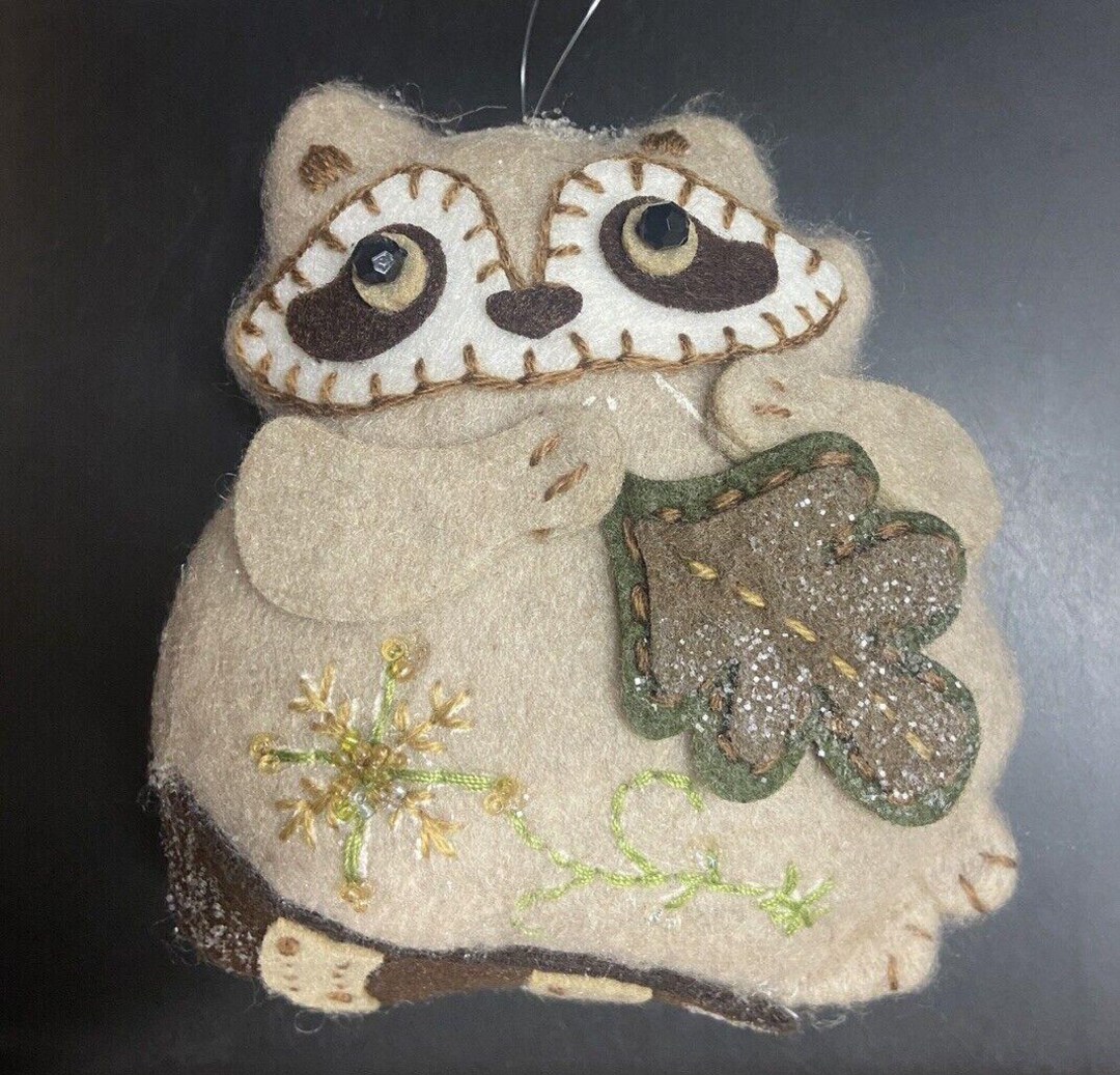 Seasons of Cannon Falls Raccoon Christmas Felt Craft Ornament Plush ...