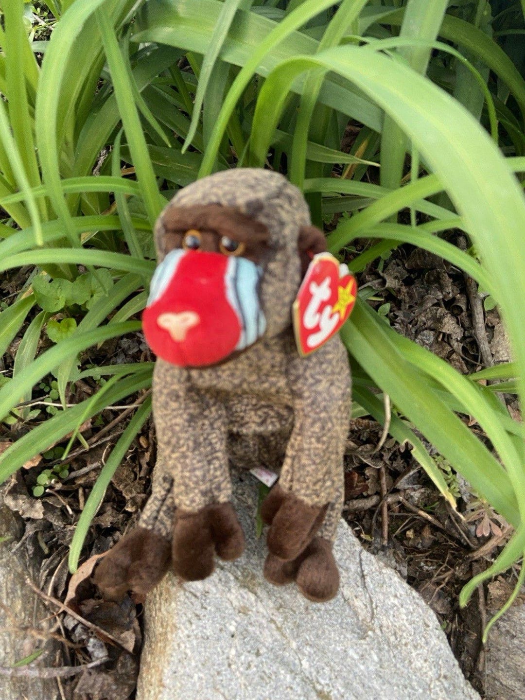 Ty Beanie Baby Cheeks the Baboon 1999 Paper Tag Stuffed Animal Bean Bag ...