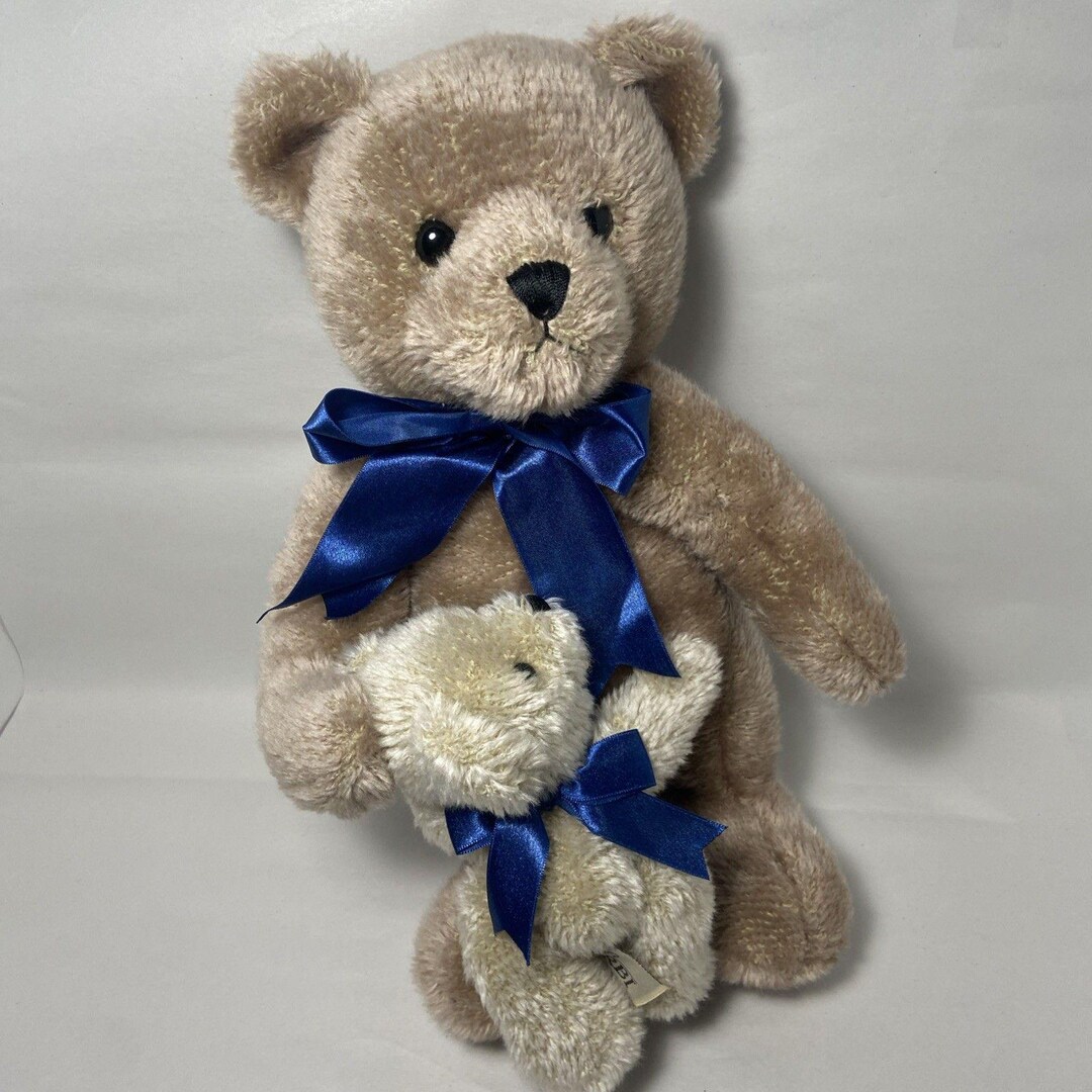 RBI Ron Banafato Teddy Bear: Tan Plush Toy With Blue Bow - Etsy